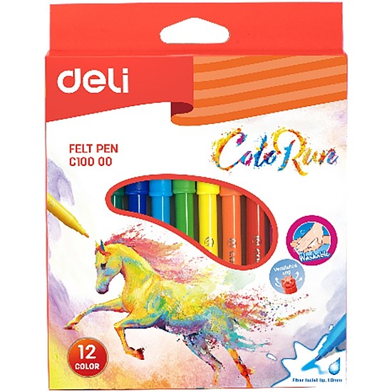 Filctollkészlet, 1,0 mm, DELI Color Run, 12 különböző szín (DEC10000 ...